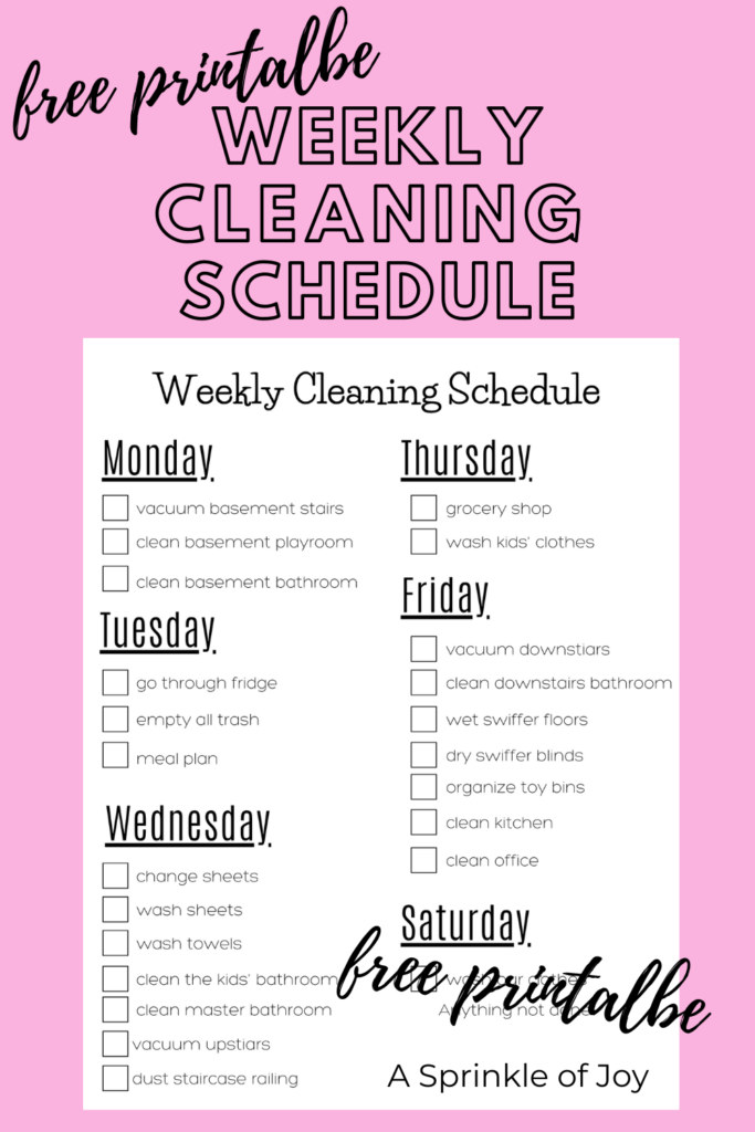 Simple Weekly Cleaning Schedule A Sprinkle Of Joy Simple Weekly Cleaning Schedule A Sprinkle Of Joy